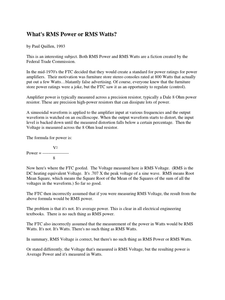 What's RMS Power or RMS Watts? | Download Free PDF | Root Mean Square ...