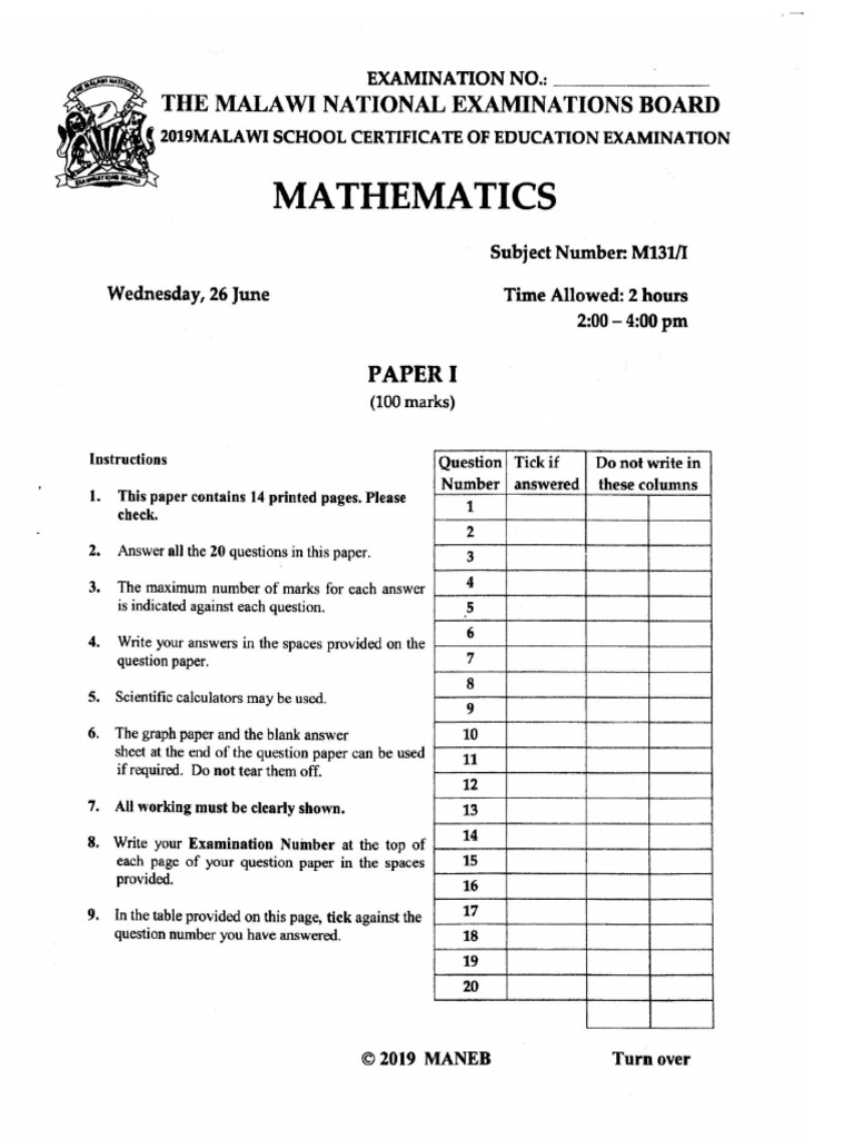 2019 Mathematics Paper I-1 | PDF