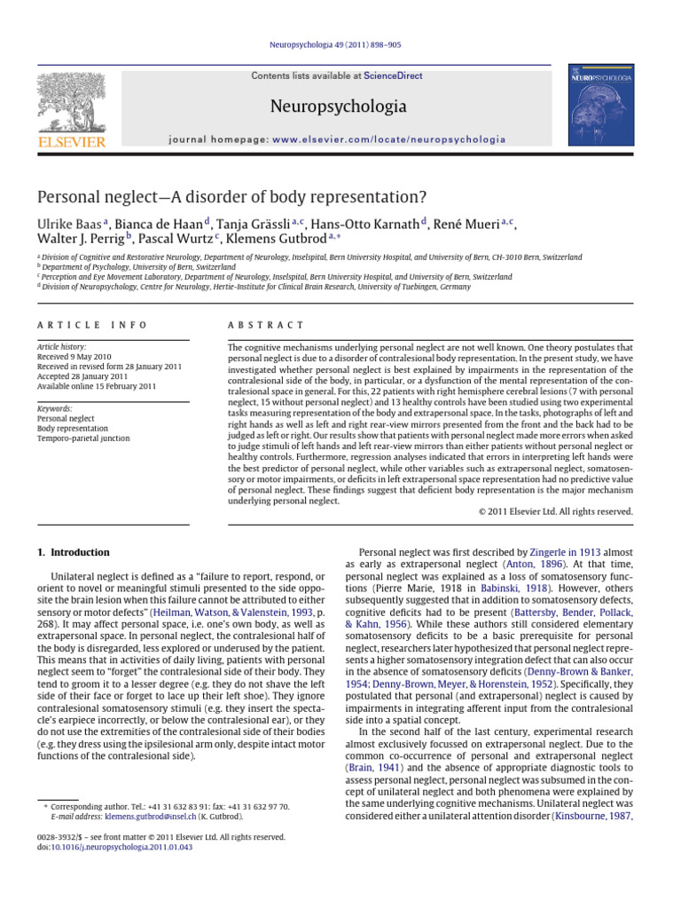 Understanding Personal Neglect Disorder | PDF | Parietal Lobe ...