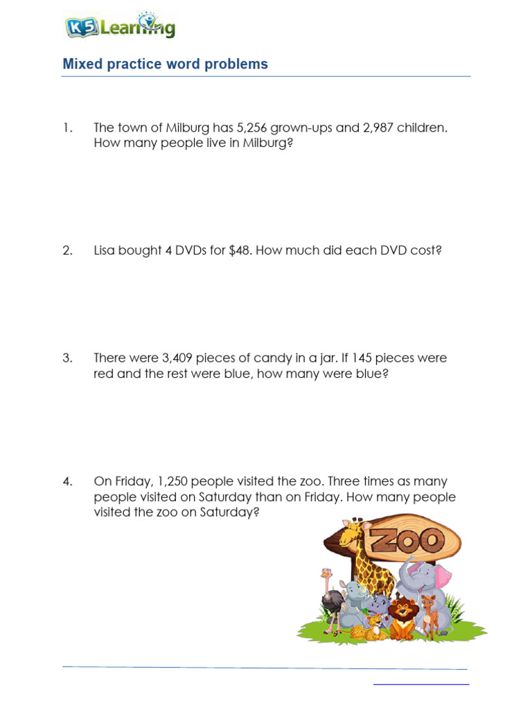 Grade 3 Mixed Word Problems Worksheet | PDF