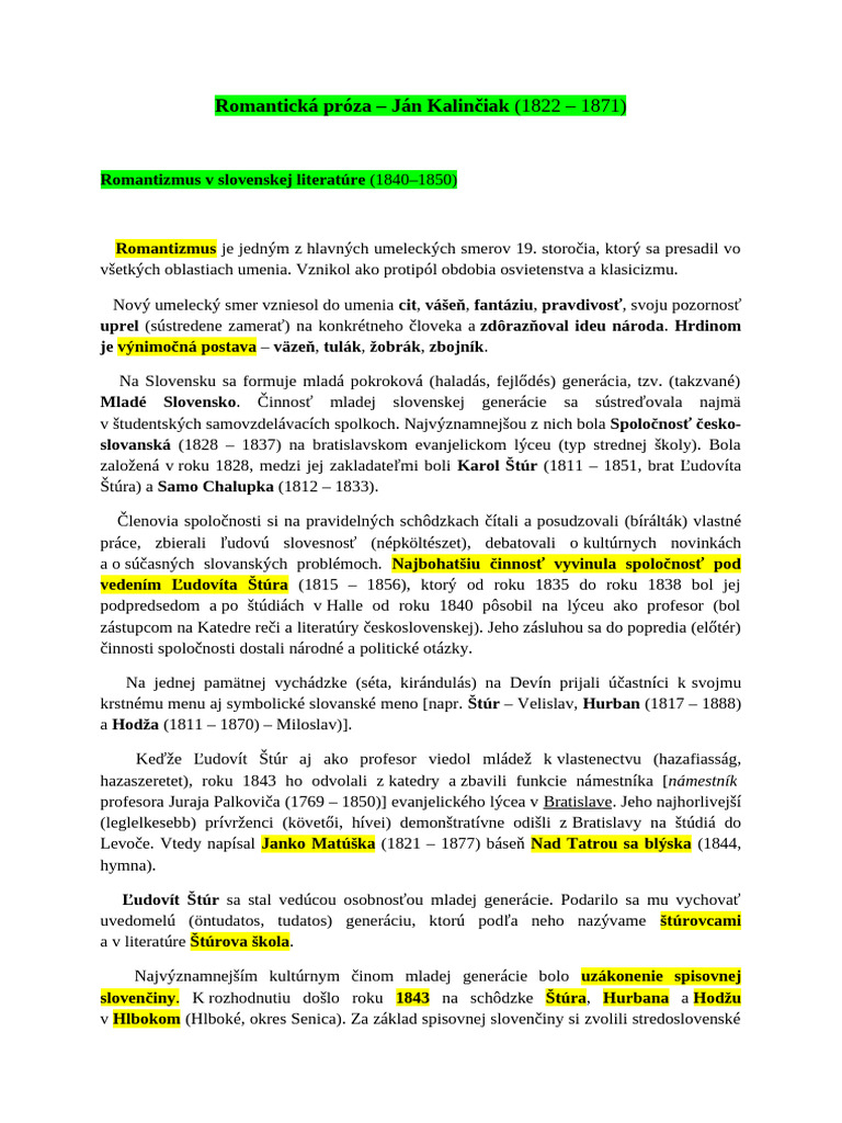 8 Romanticka Proza Jan Kalinciak | PDF