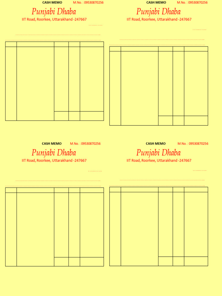 Punjabi Dhaba Bill | PDF