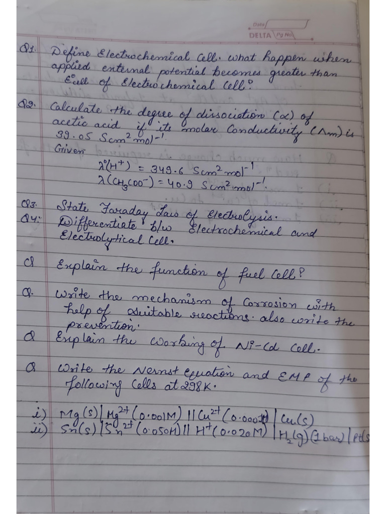 Electrochemistry Assignment Pdf 7380