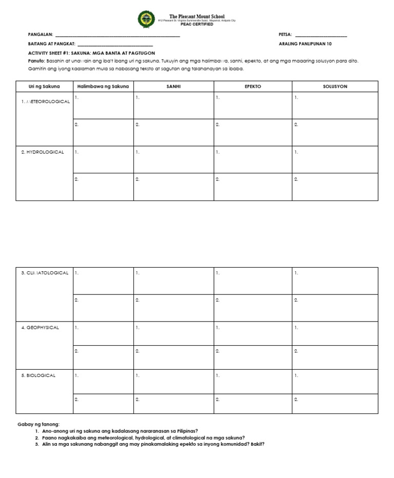 Grade 10 - Worksheet | PDF