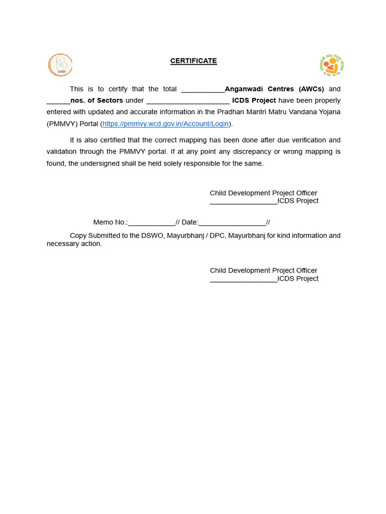 PMMVY Portal Certification Document | PDF