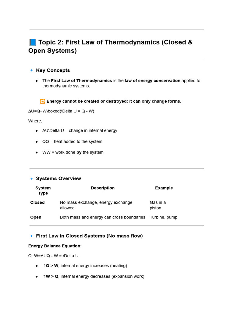 First Law of Thermodynamics (Closed & Open Systems) | PDF ...