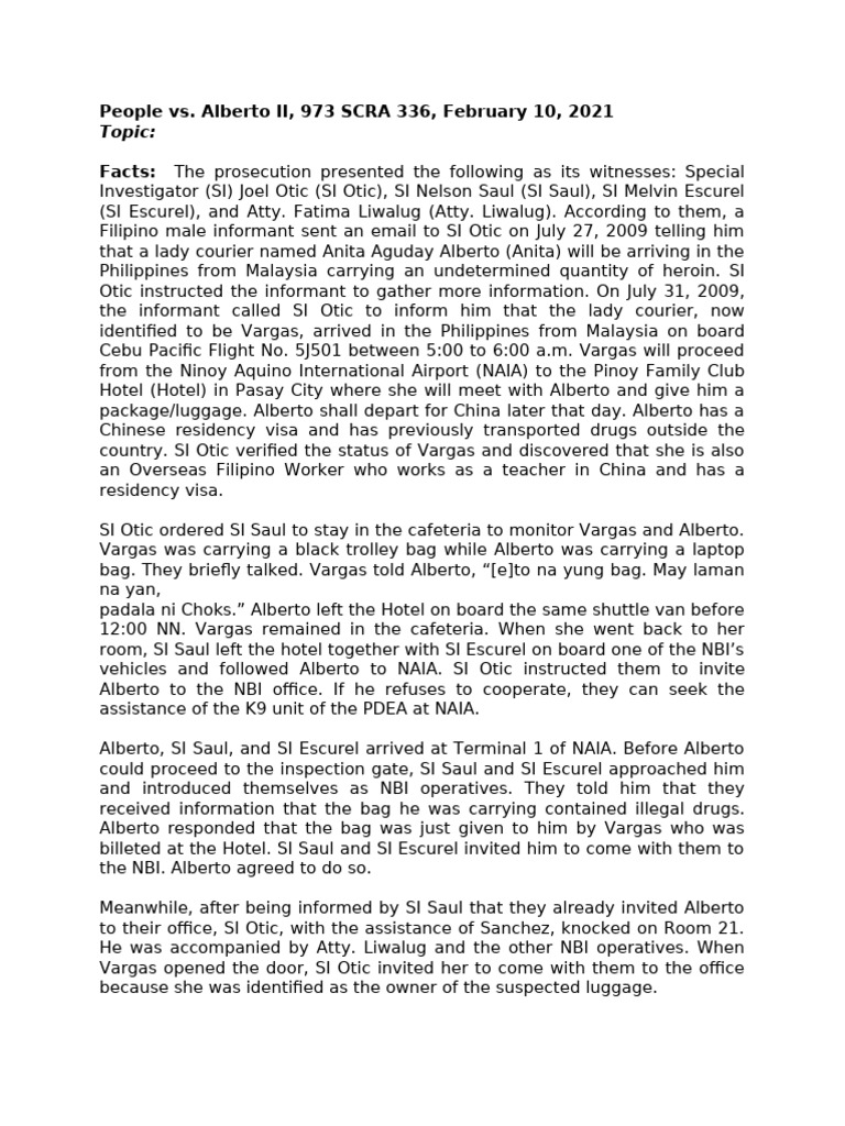 People vs. Alberto: Drug Transport Case | PDF | Arrest | Criminal Law