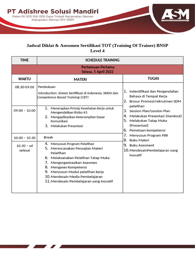 Silabus Pelatihan TOT Level 4 | PDF