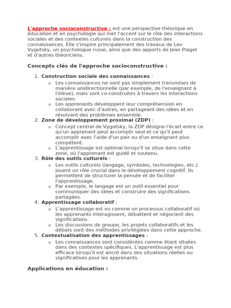 Approche socioconstructiviste en éducation | PDF | Apprentissage ...