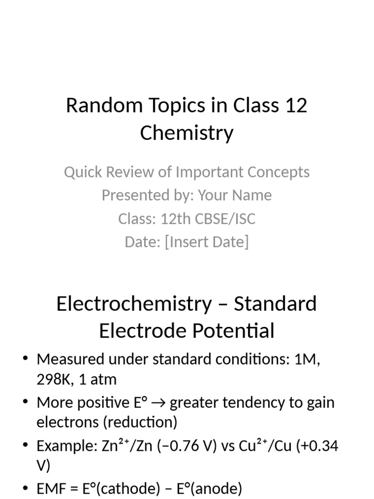 Class 12 Chemistry Random Topics | PDF