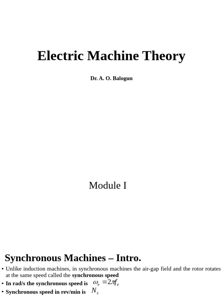 Electric Machine Theory - Synchronous Machine | PDF | Electric Motor ...