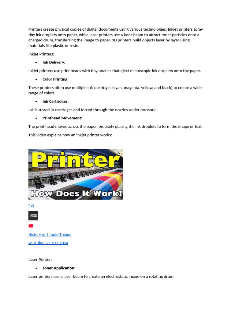 How Inkjet and Laser Printers Work | PDF