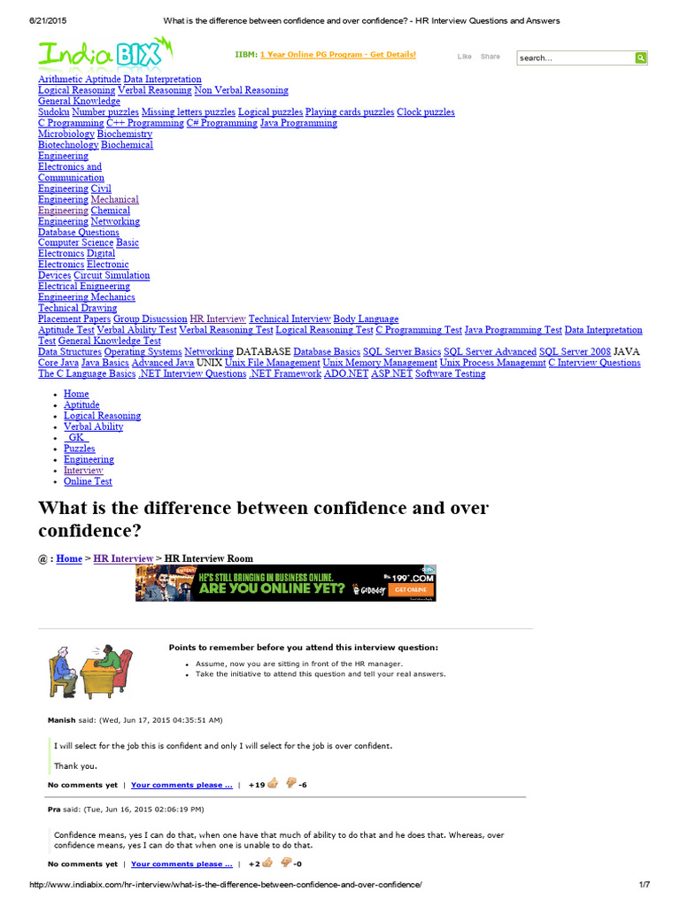 What Is The Difference Between Confidence and Over Confidence - HR Interview Questions and ...