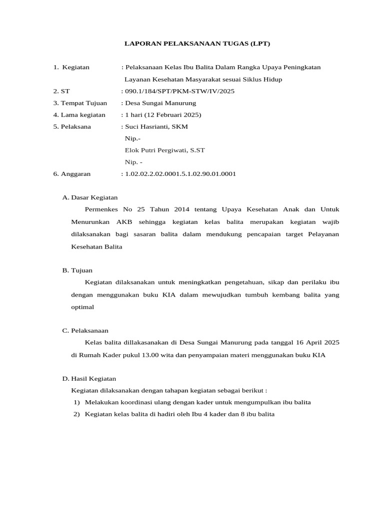 Kelas Ibu Balita di Sungai Manurung | PDF
