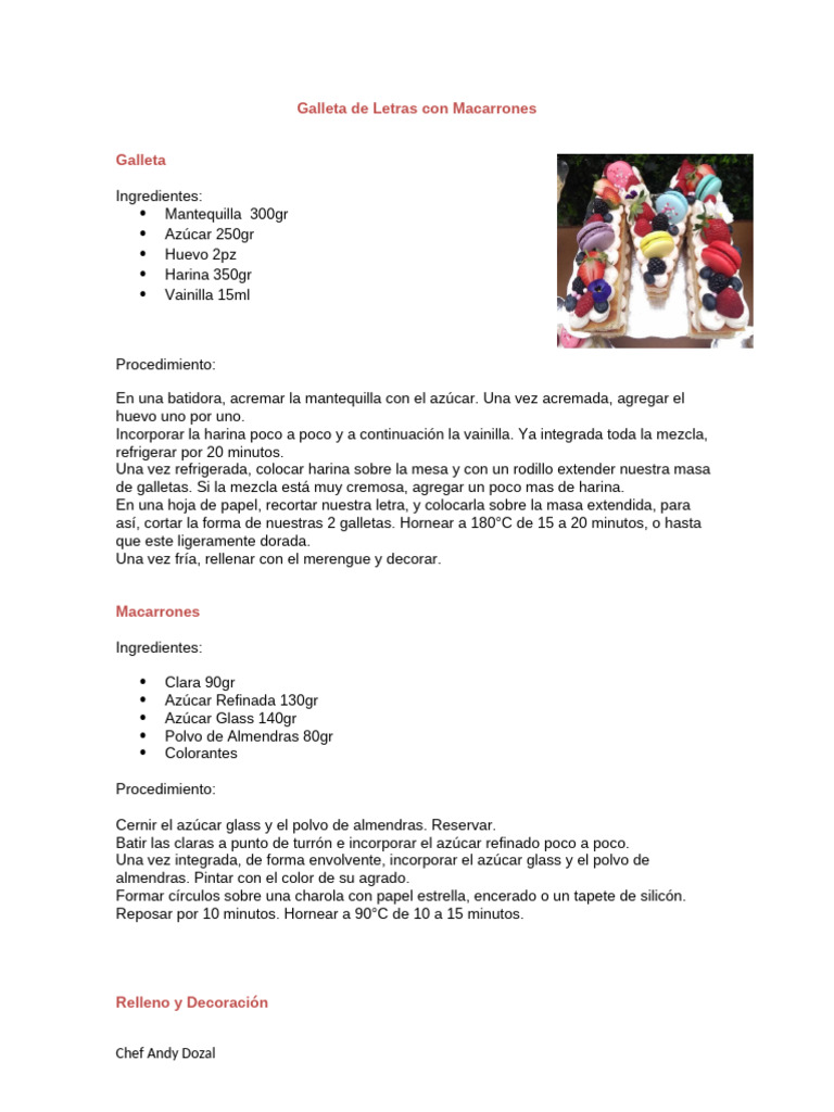Galletas de Letras y Macarrones Receta | PDF