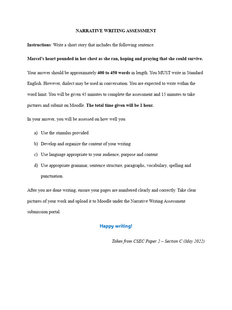 Narrative Writing Assessment | PDF