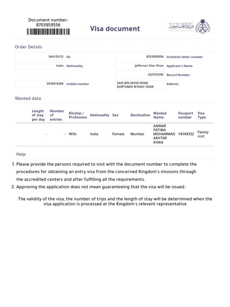 Visa Application Order Details | PDF