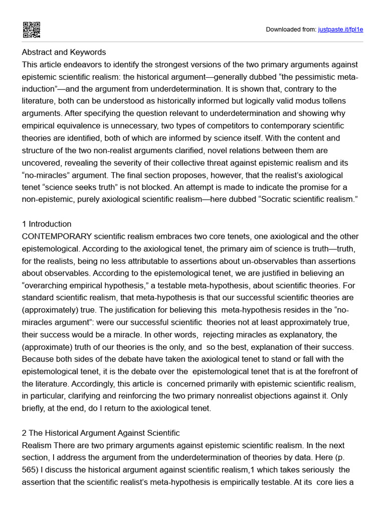 Analyzing Arguments Against Scientific Realism | PDF | Inductive ...