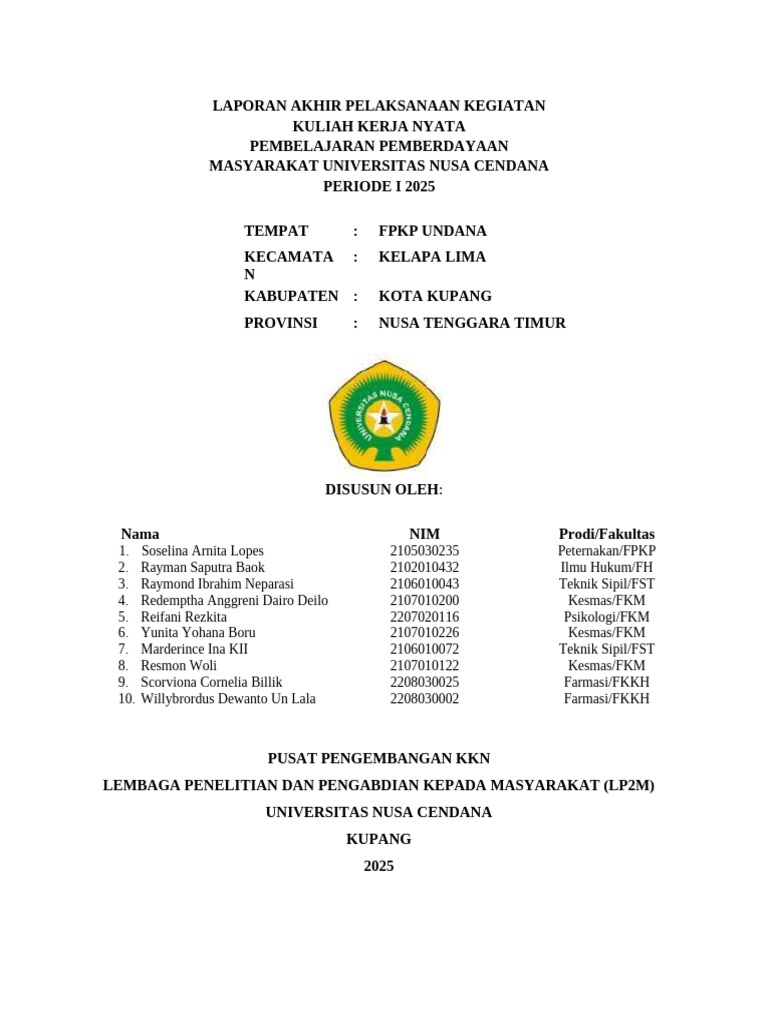Laporan Akhir Pelaksanaan Kegiatan Kuliah Kerja Nyat - Paling Fix Shu | PDF