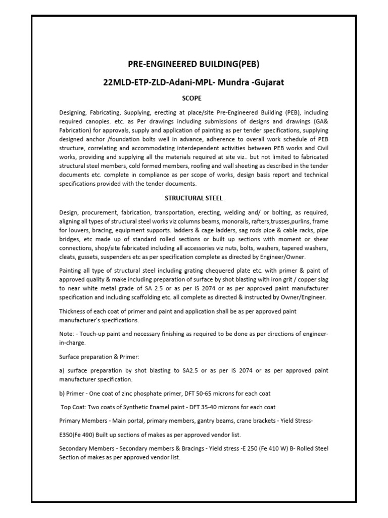 PEB Roofing and Structural Specifications | PDF | Screw | Pipe (Fluid ...