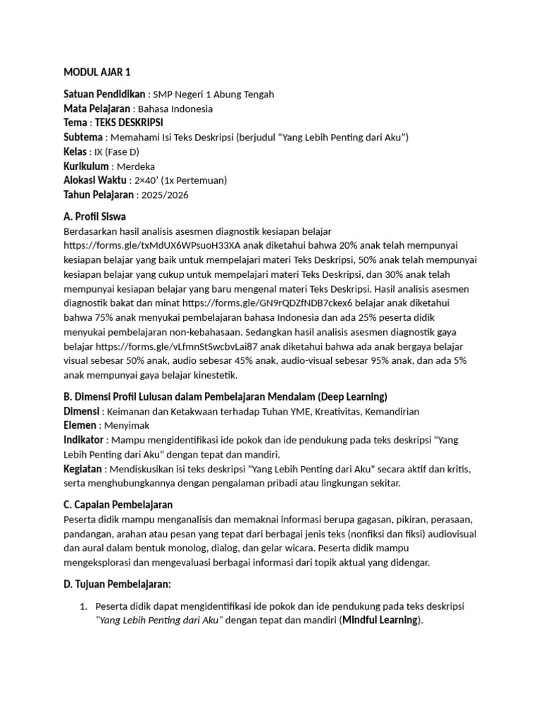 MODUL AJAR 1 Salinan | PDF