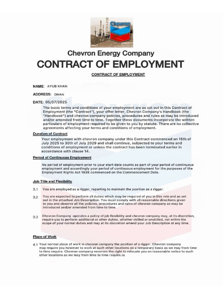 Chevron Contract Letter | PDF