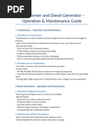 DG Operation and Maintenance SOP | PDF | Motor Oil | Diesel Engine