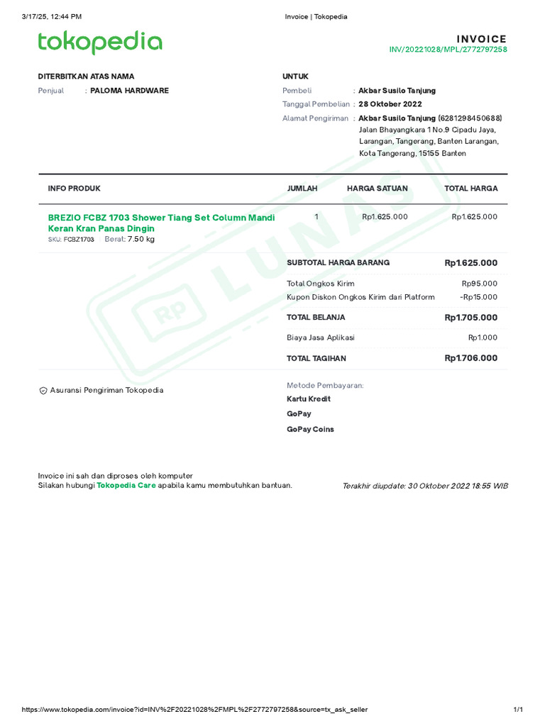 Invoice - Tokopedia | PDF