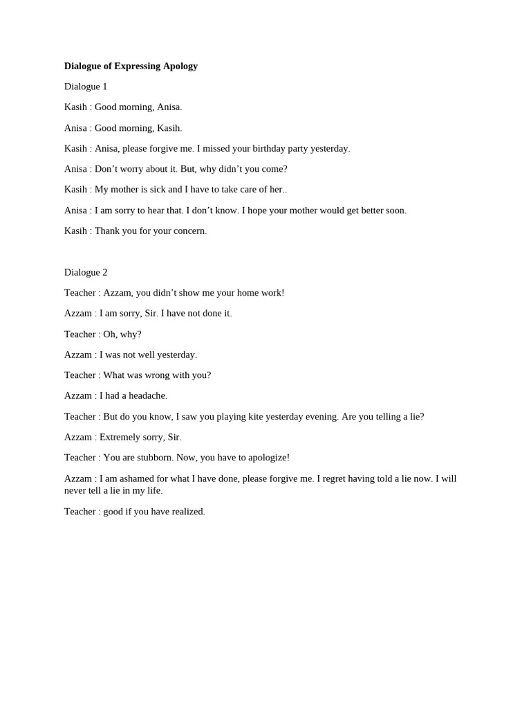 Dialogue of Expressing Apology | PDF