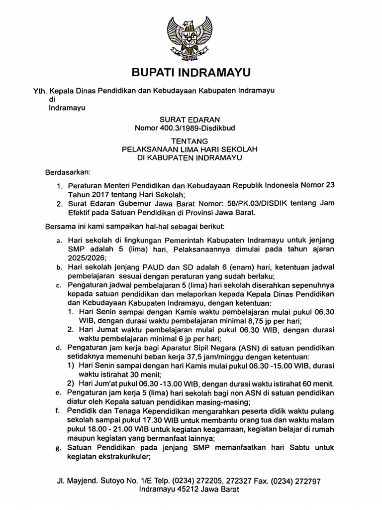 1989 - Se Pelaksanaan Lima Hari Sekolah | PDF