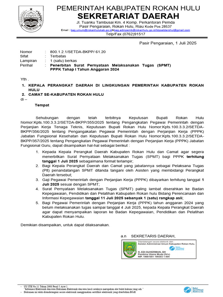SPMT PPPK Rokan Hulu 2025 | PDF