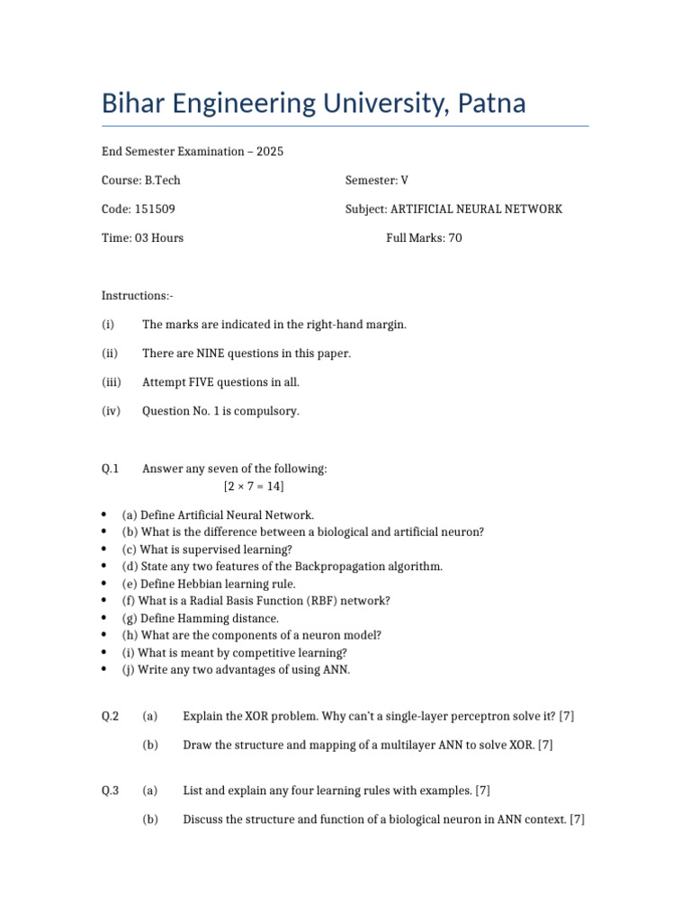 BEU Expected ANN Question Paper 2025 | PDF