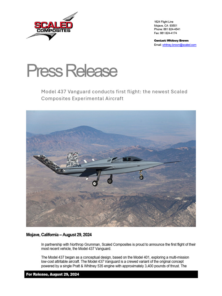 Model 437 Vanguard First Flight Announcement | PDF | Aerospace | Aircraft