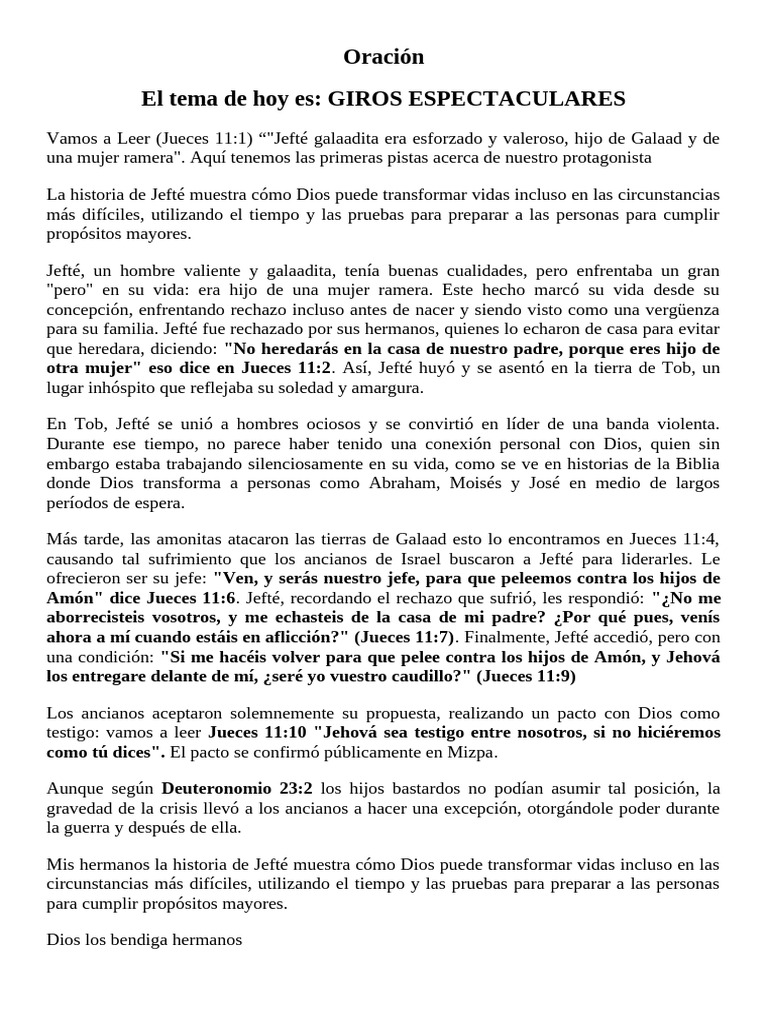 Transformación de Jefté: Un líder inesperado | PDF