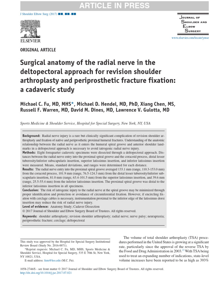 Surgical Anatomy of The Radial Nerve in The Deltopectoral Approach For ...
