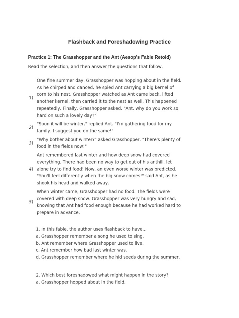 Flashback Foreshadowing Practice | PDF