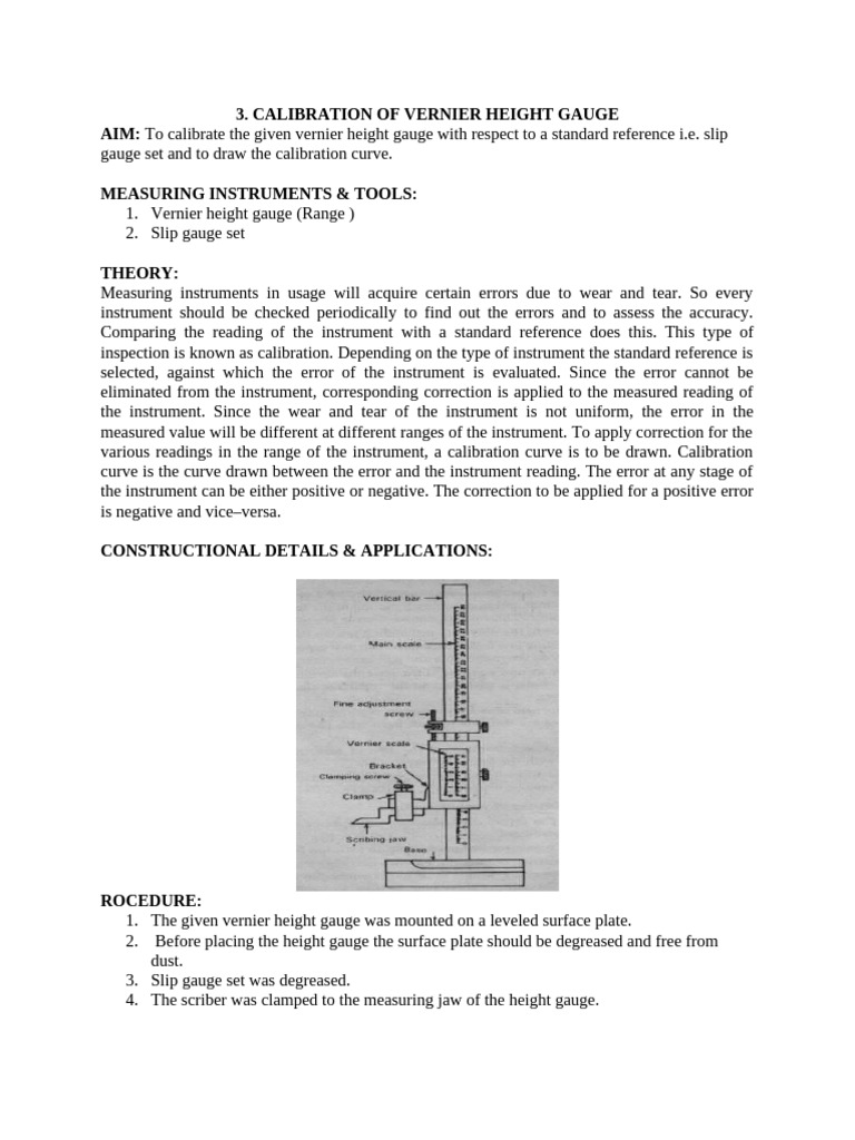 Vernier Height Gauge Calibration Guide | PDF | Calibration