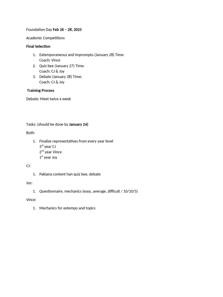 Academic Competitions List of Tasks | PDF