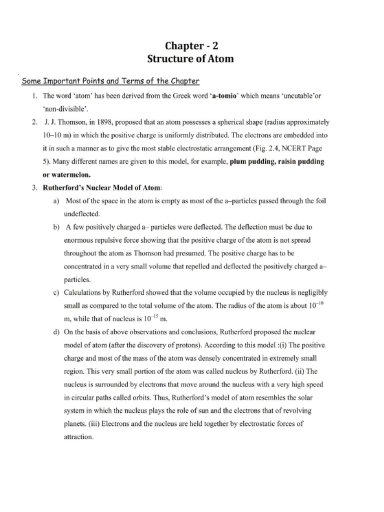 Structure of Atom Notes | PDF