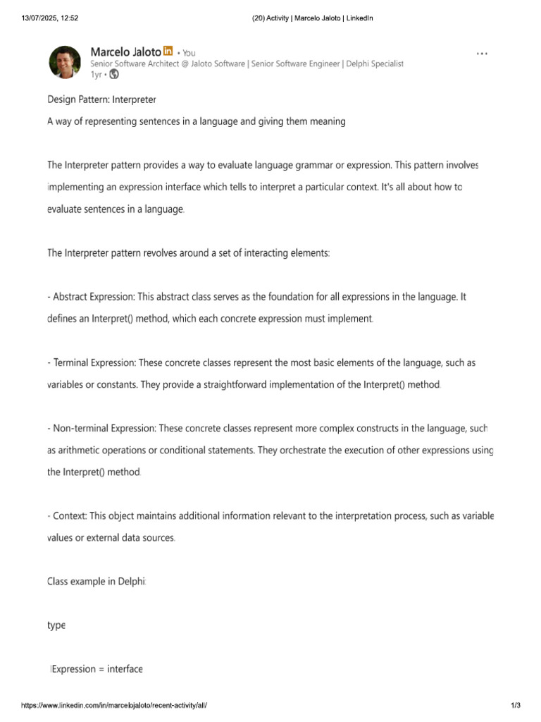 Design Pattern Interpreter | PDF