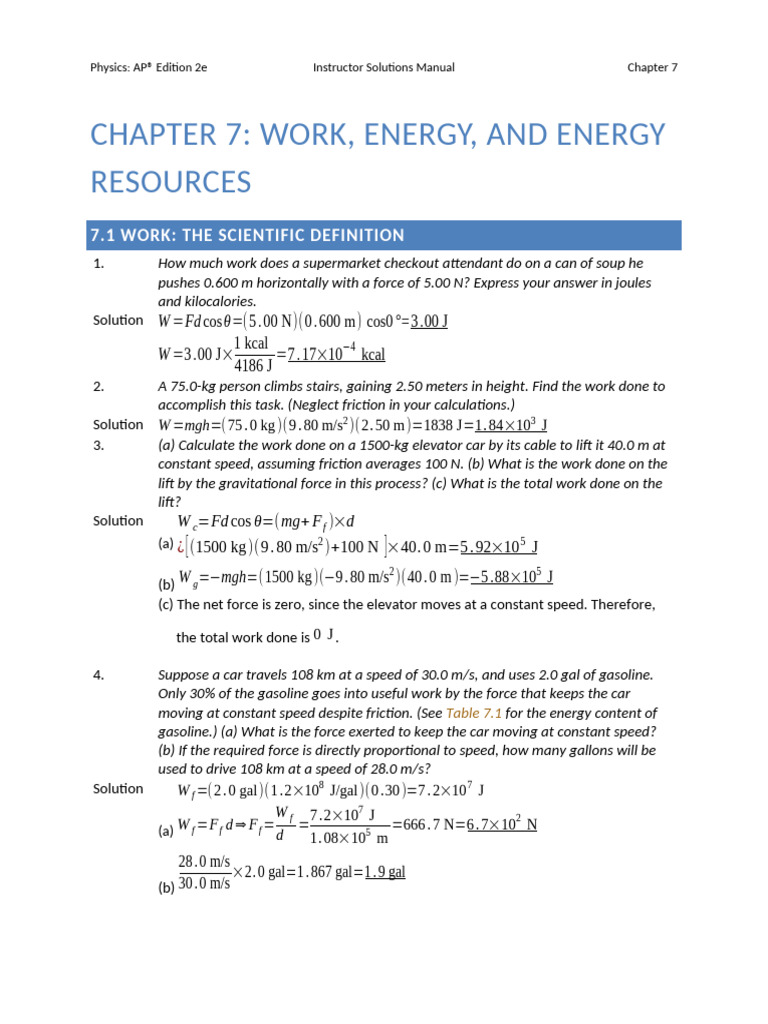 APCollegePhysics2e ISM Ch07 | PDF | Calorie | Force