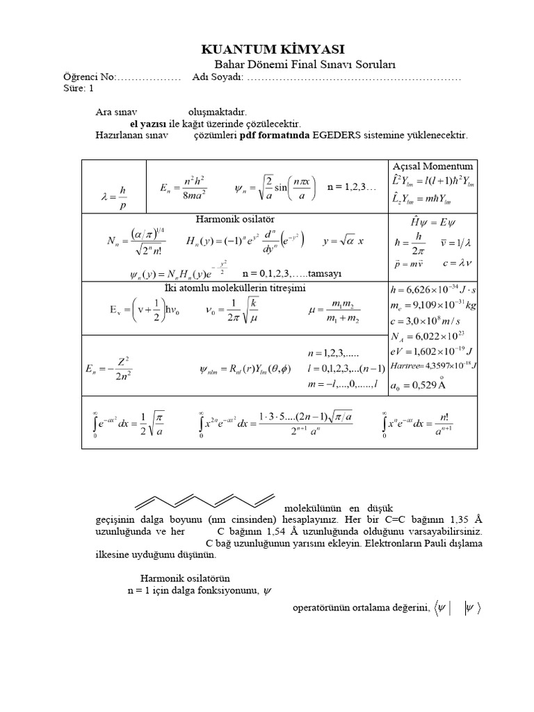 Kuantum Kimyası Final 2022 - 2023 - 250710 - 155048 | PDF