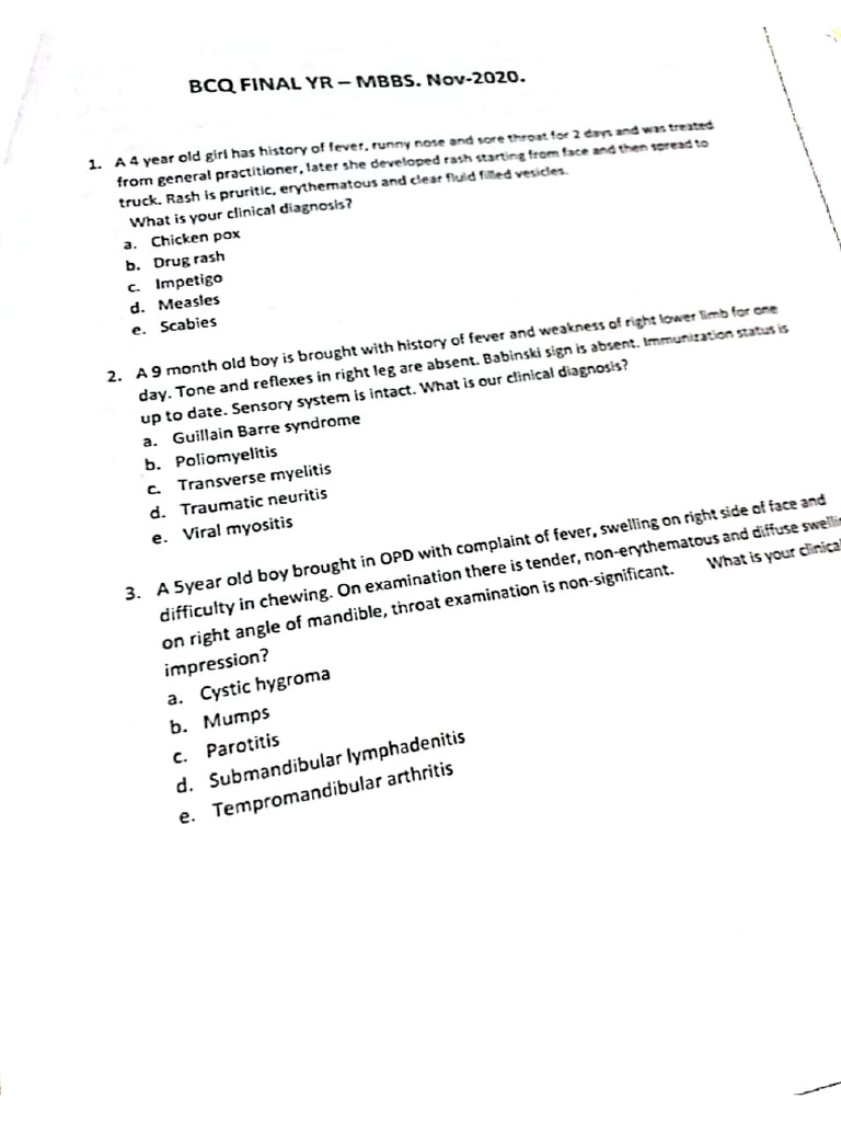 SSCMS Pre Proff - Pediatrics 2021 | PDF