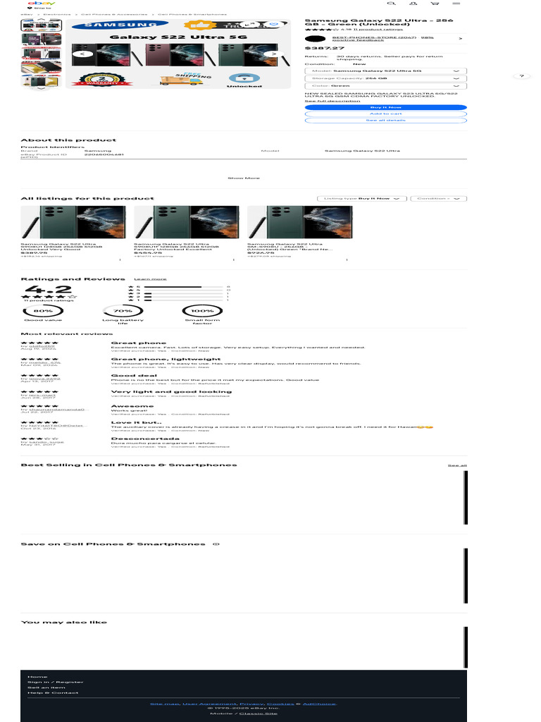 Samsung Galaxy S22 Ultra Listings on eBay | PDF | Portable Electronics ...