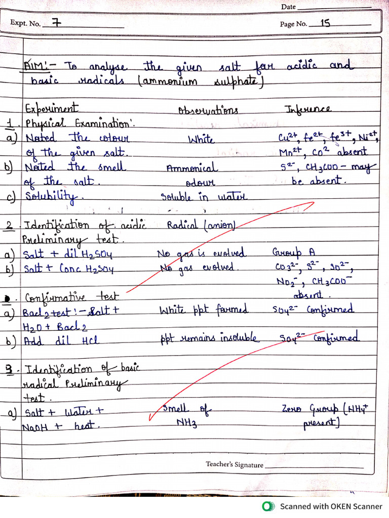 Practical Class XI Salt Analysis | PDF