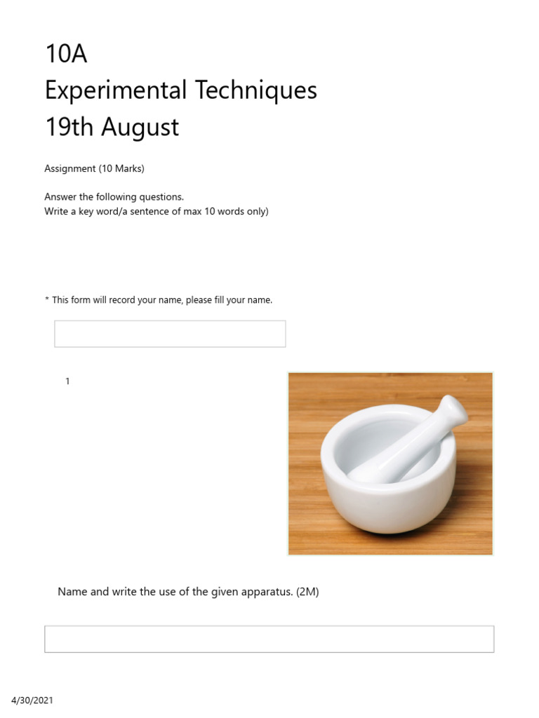 10A Experimental Techniques 19th August (Preview) Microsoft Forms | PDF
