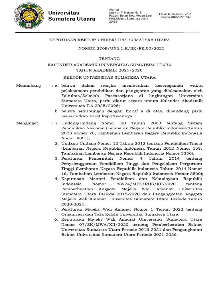 Kalender Akademik USU 2025/2026 | PDF