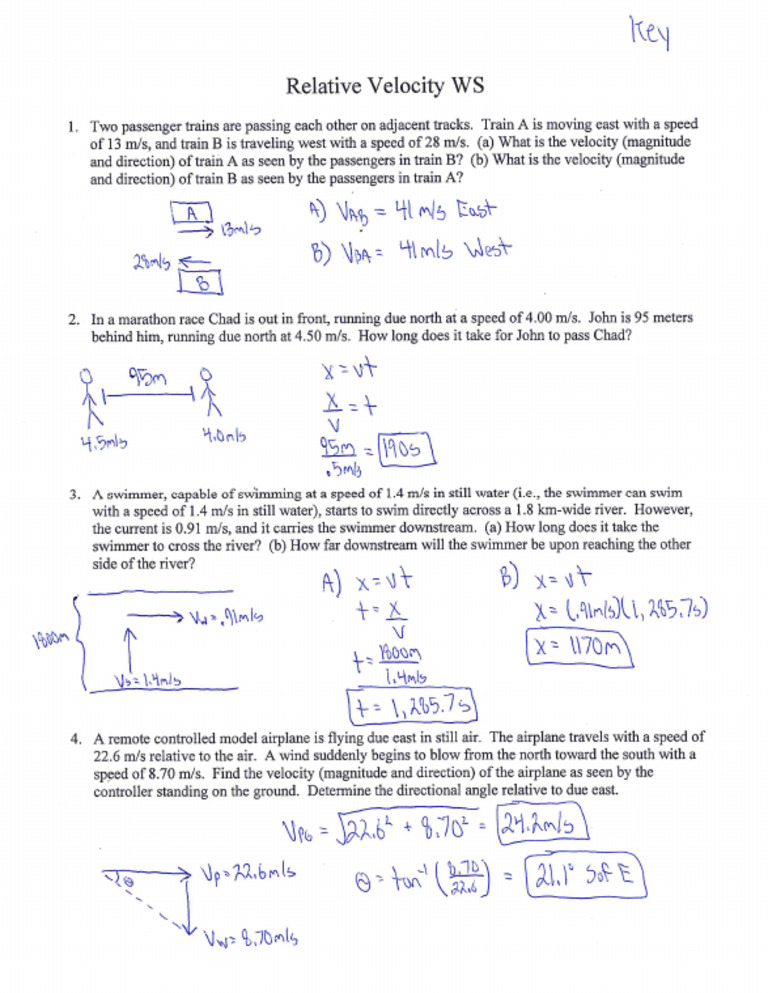 Relative Velocity Ws Key | PDF