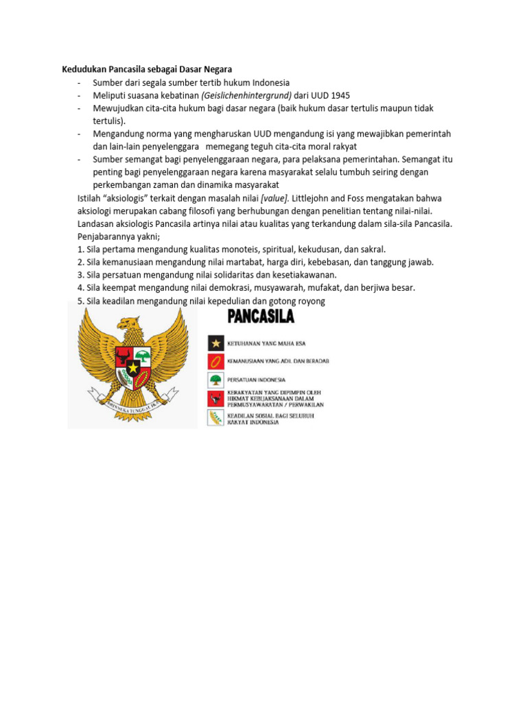 Kedudukan Pancasila Sebagai Dasar Negara | PDF