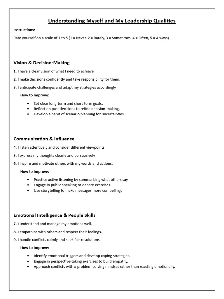 Understanding Myself and My Leadership Qualities | PDF | Leadership ...